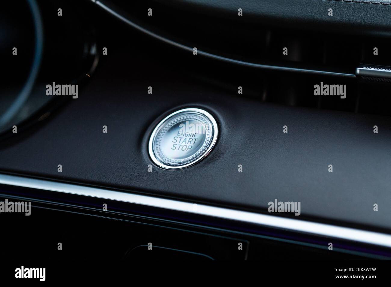 Engine start button. Close up engine car start stop button. Modern car ...