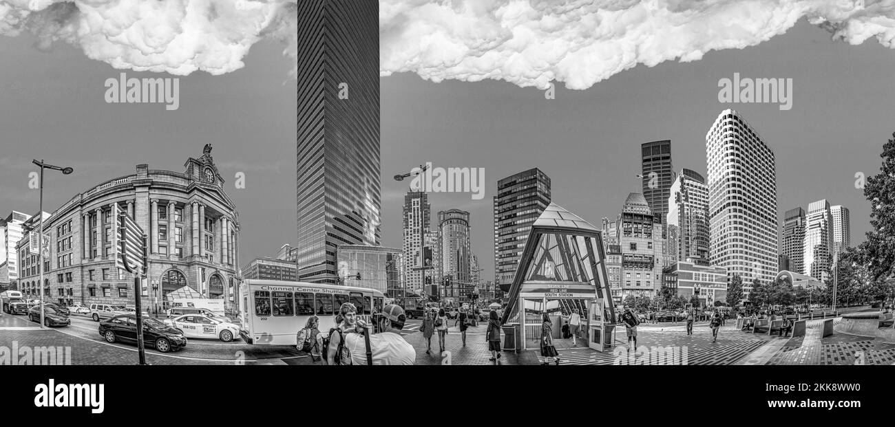 Boston, USA - September 12, 2017: people and traffic at South station ...