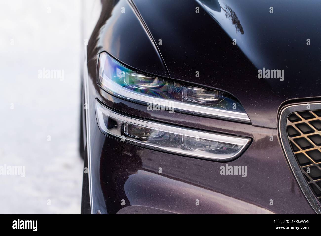 Headlight lamp of new cars. Close up detail on one of the LED ...