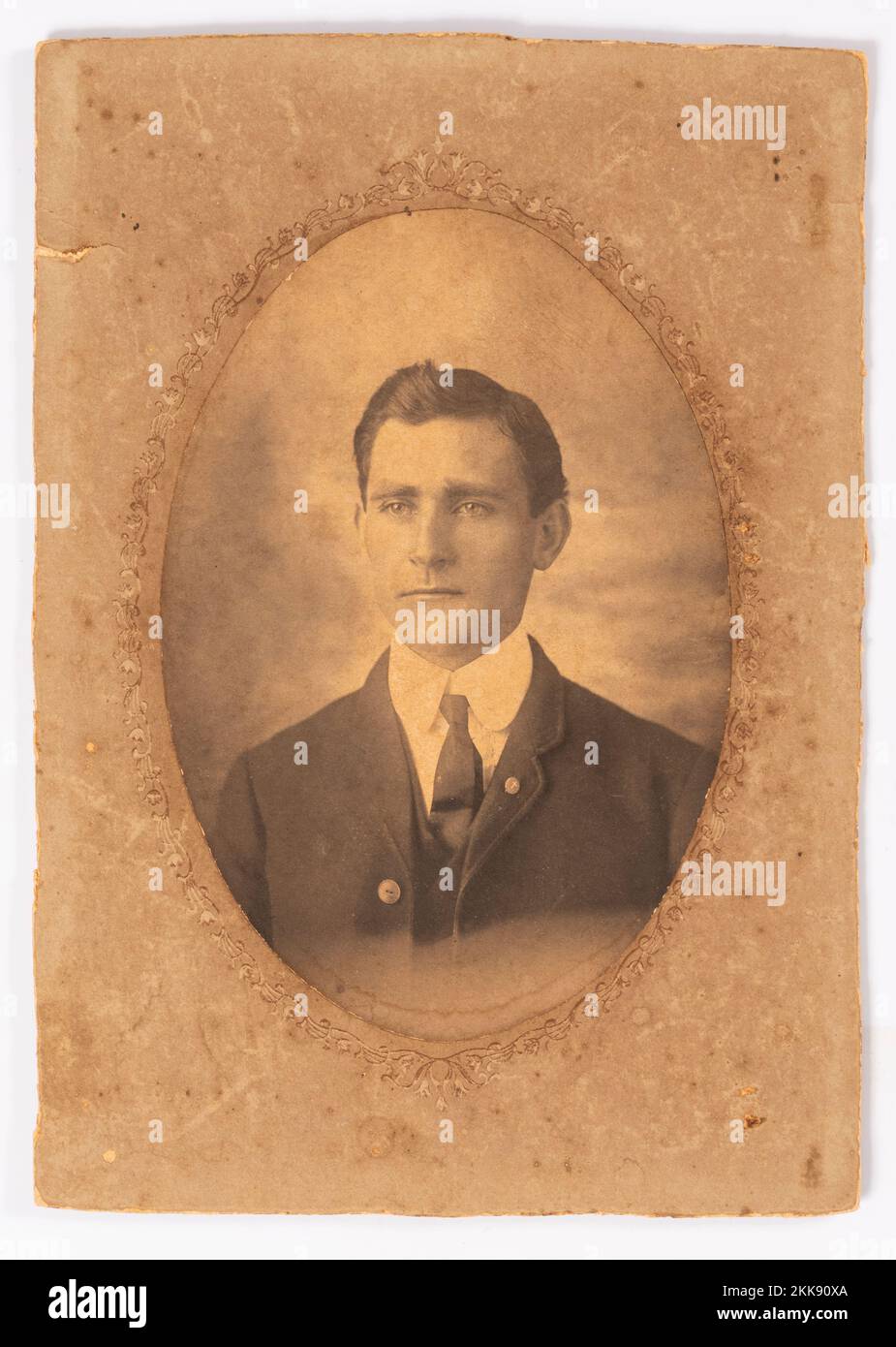 Antique black and white 1905 stained and faded photo of a dapper young ...