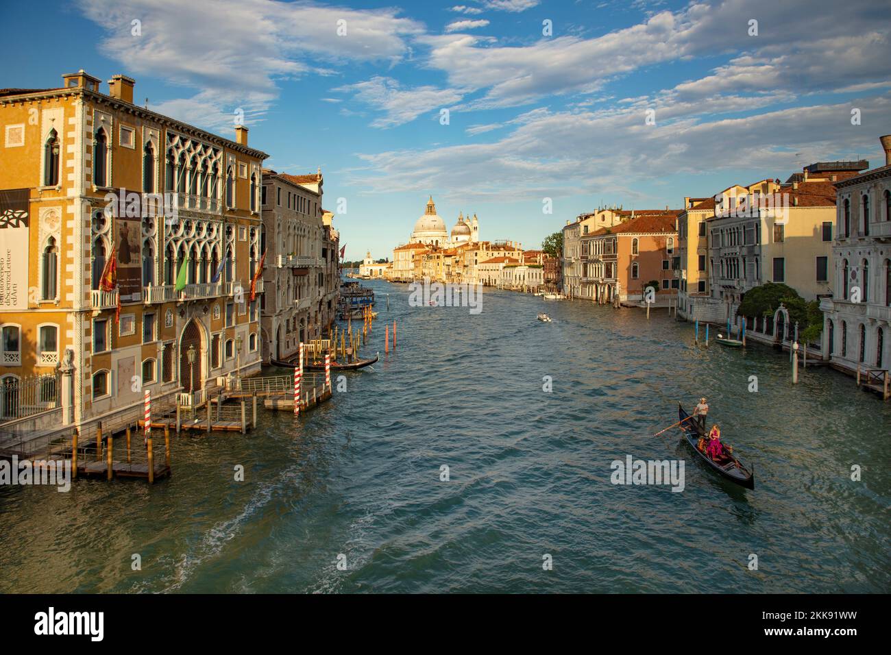 Venice, Italy - July 2, 2021: gondola at grand canal with view to old ...