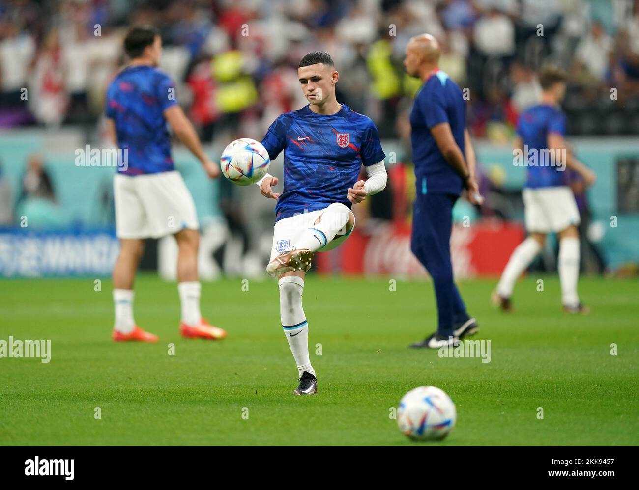 England's Phil Foden warming up before the FIFA World Cup Group B match ...