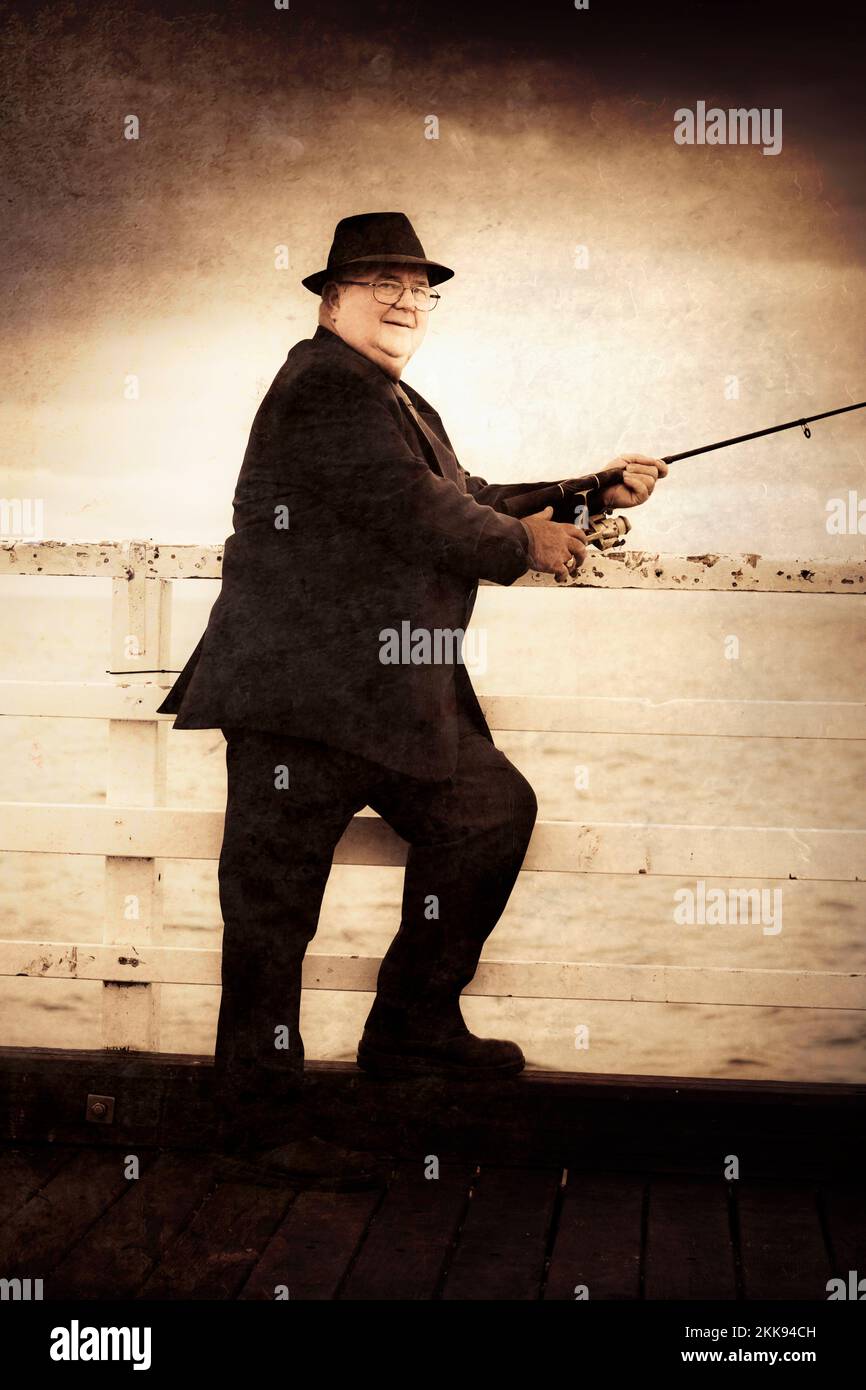 Textured Retro Photo Of A Retired Olden Day Skipper Fishing Off The ...