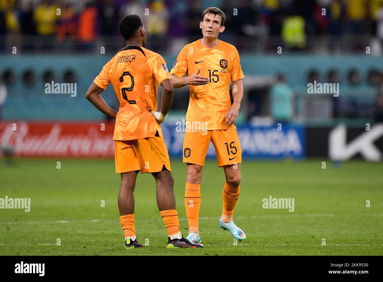 DOHA, QATAR - NOVEMBER 25: Jurrien Timber of the Netherlands discusses ...