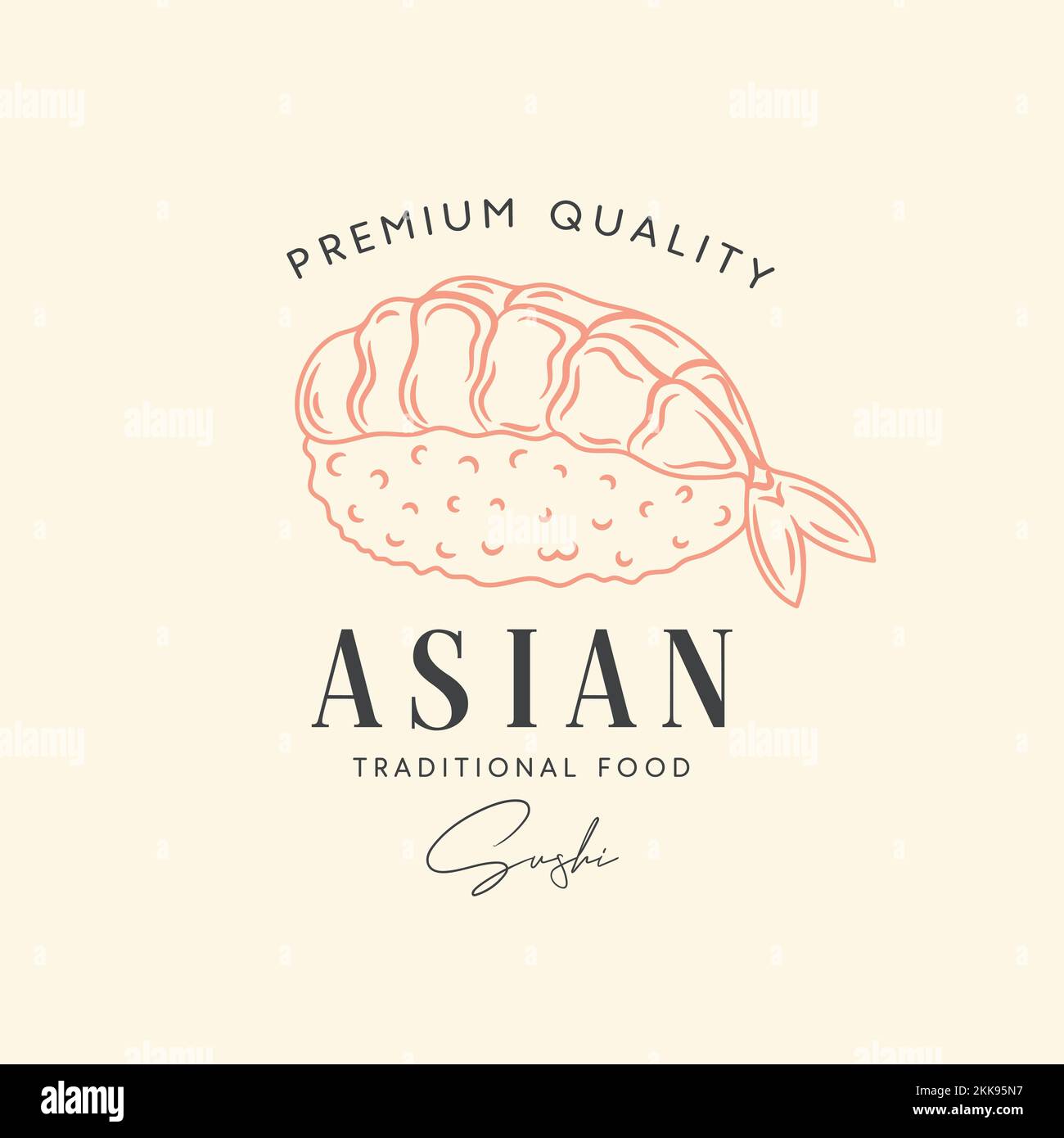 Asian Food Abstract Sign, Symbol or Logo Template. Hand Drawn Sushi or ...