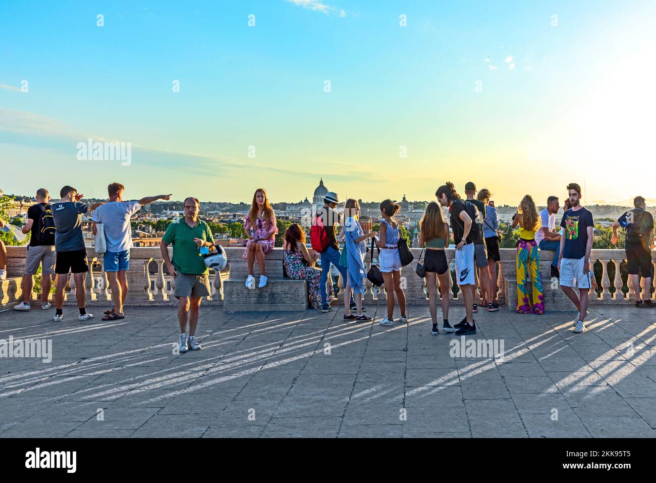 Rome, Italy - August 3, 2021: people wait for sunset view to piazza del ...