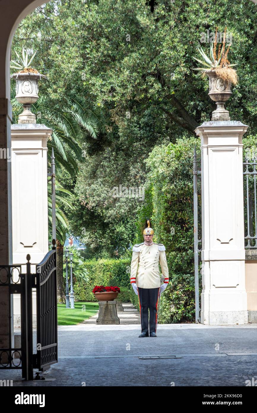 Rome, Italy - August 5, 2021: Quirinal Palace guard at the side gate to ...