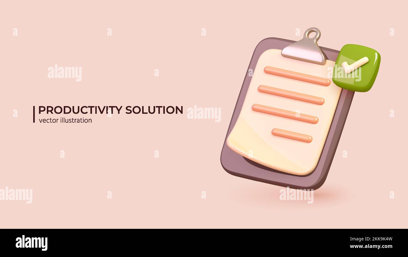 3D White Clipboard - Productivity Solution Concept. Realistic 3d design ...