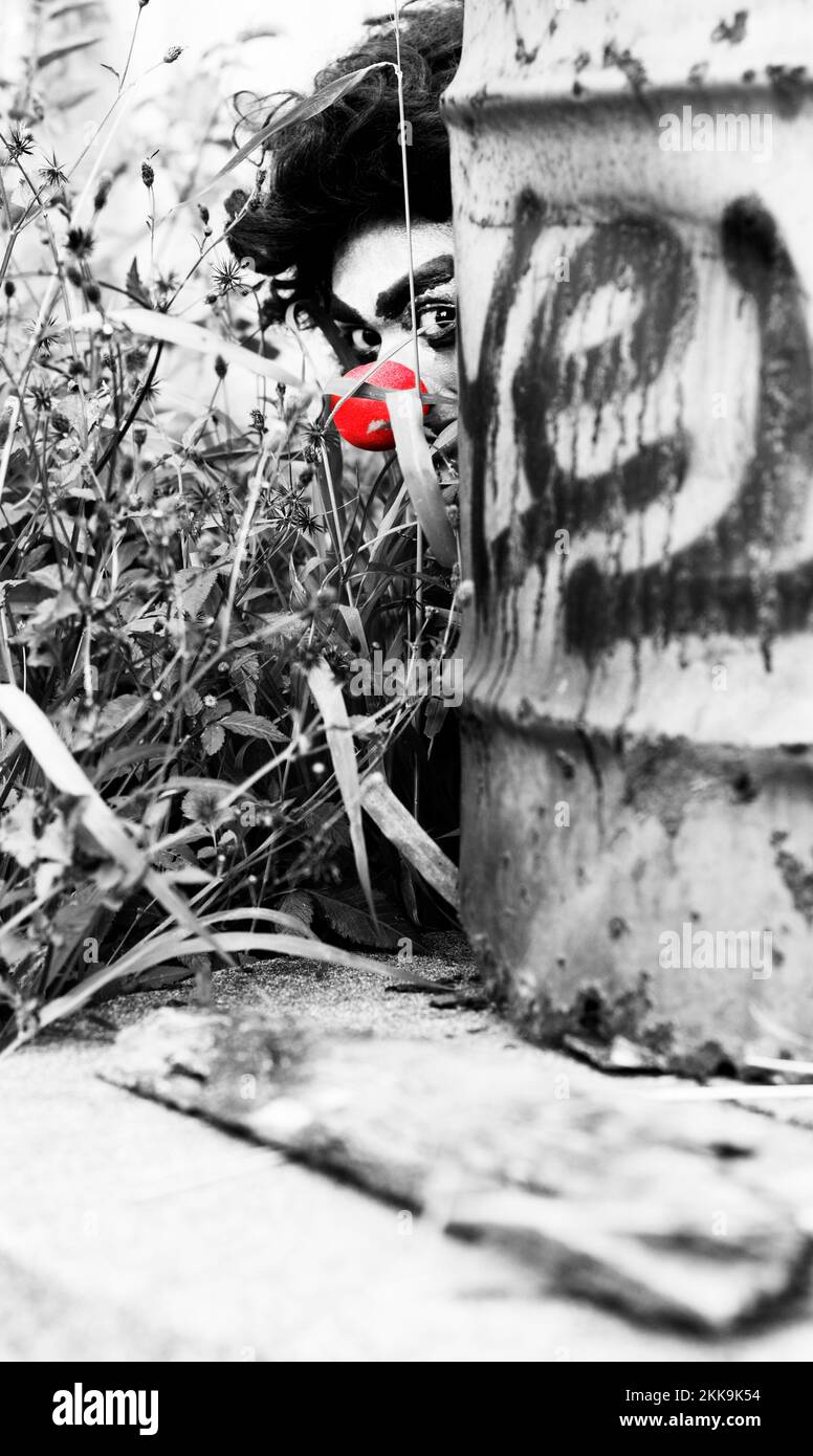 Quietly Creeping Around And Lurking Behind Barrels Sneaky The Clown Is ...
