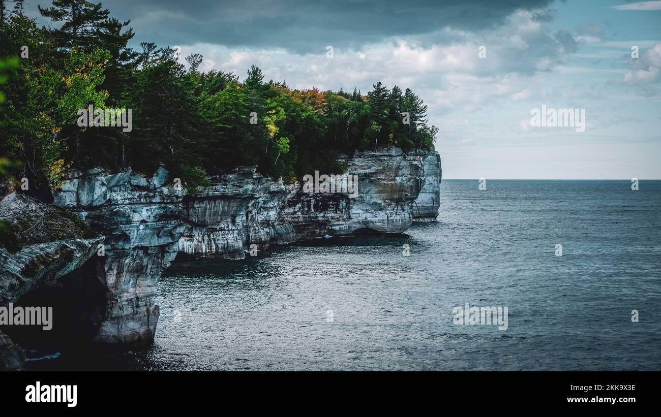 Pictured Rocks in Munising Michigan during the start of fall Stock ...