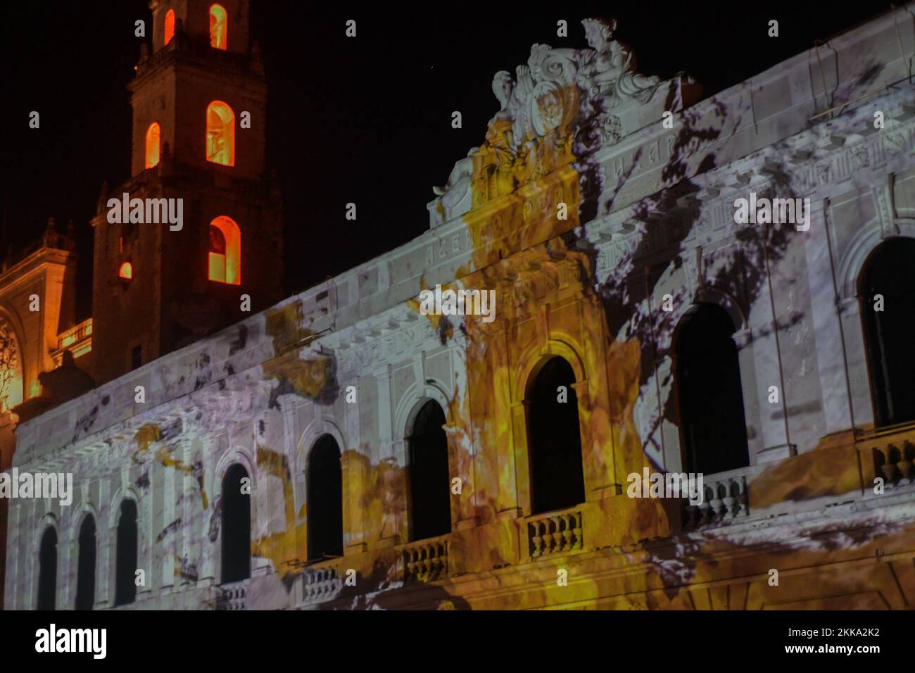 November 24, 2022, Merida, Mexico: Light Projection on one of the ...
