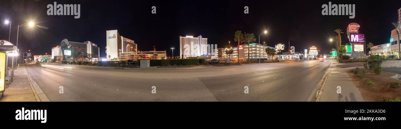 Laughlin, USA - March 6, 2019: night view of the gambling city Laughlin ...