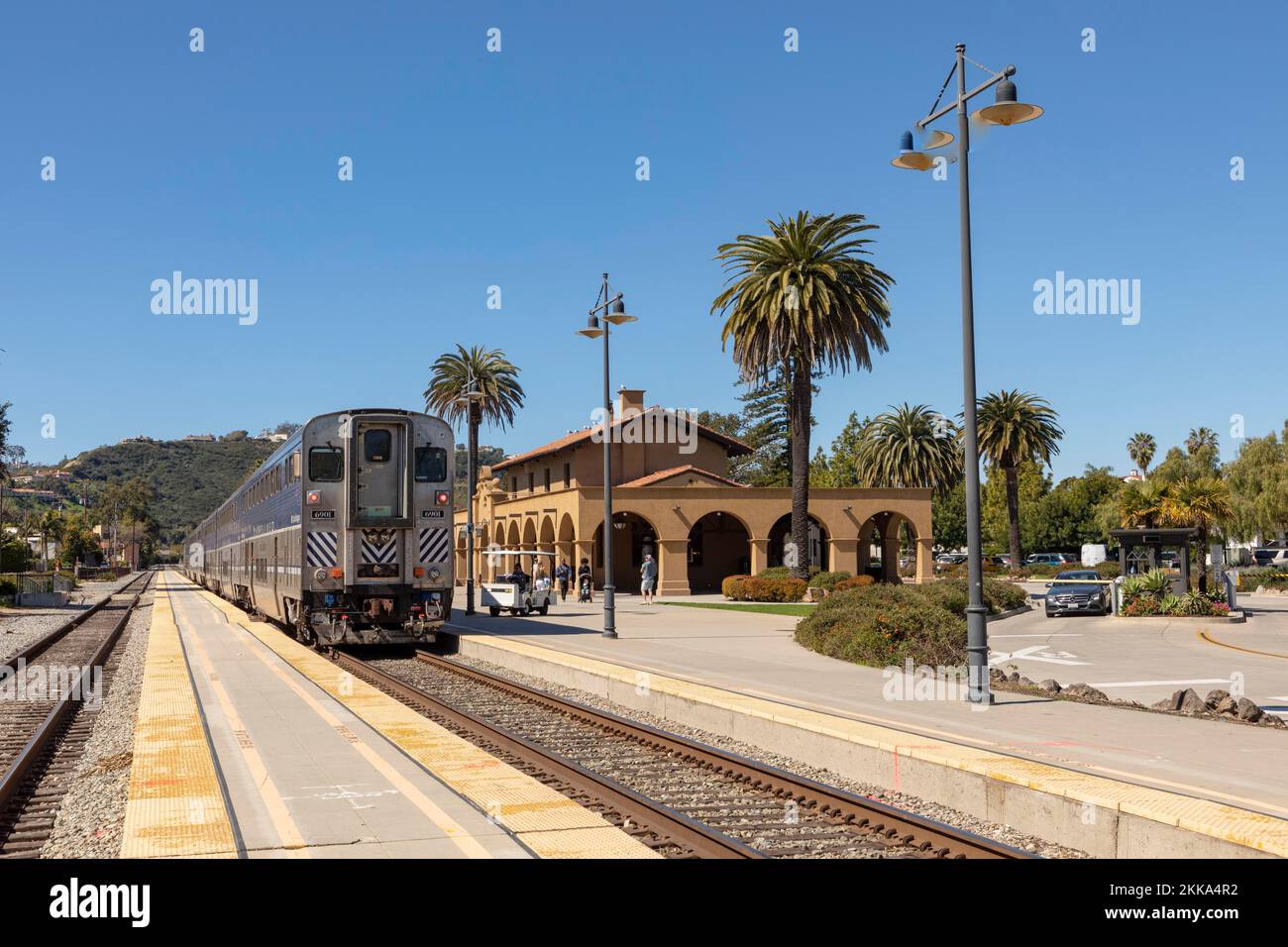 Santa Barbara, USA - March 16, 2019: the pacific surfliner train enters ...