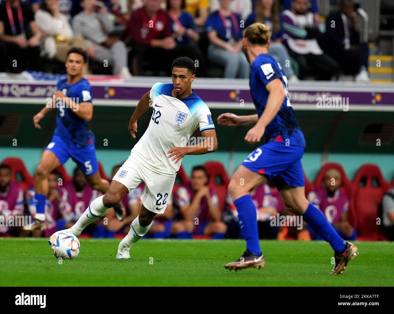 England's Jude Bellingham runs at USA's Tim Ream during the FIFA World ...