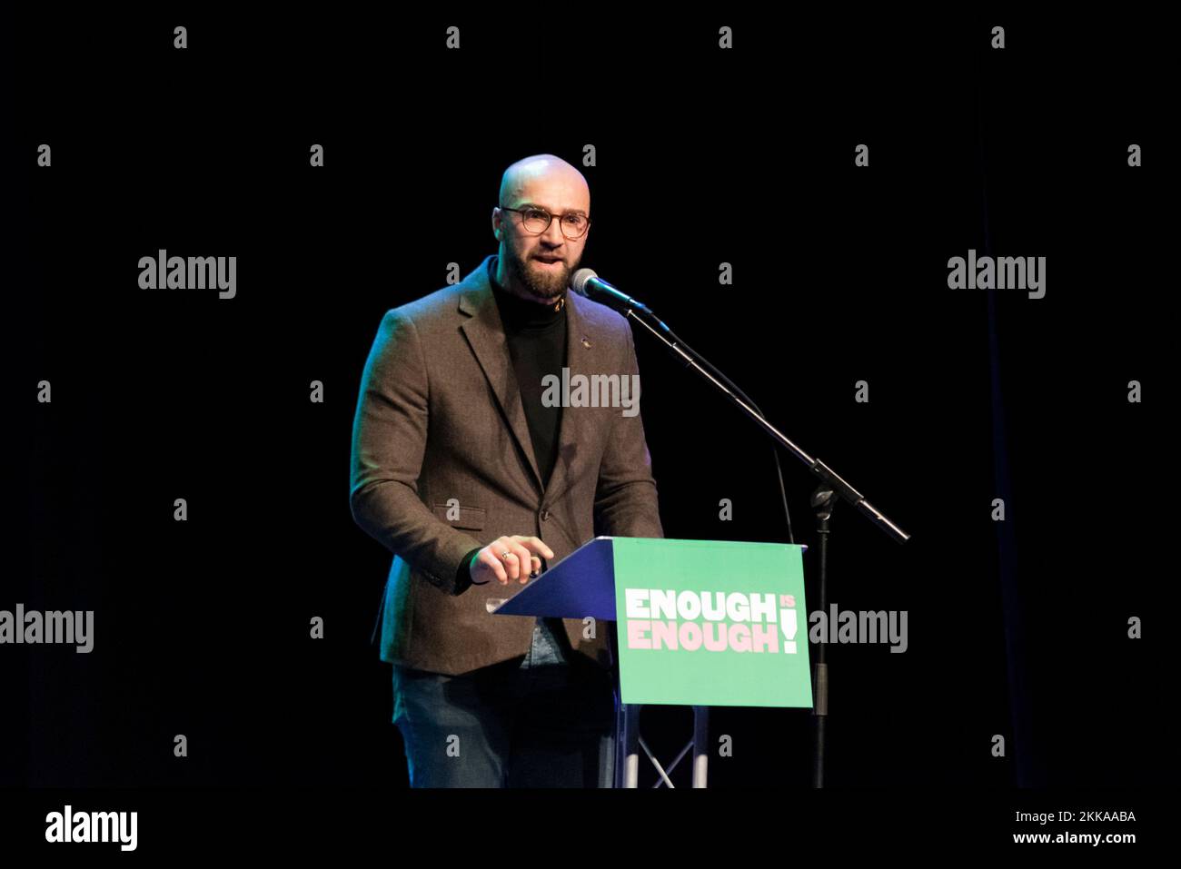Luke Elgar, Essex branch CWU, speaking at a Enough is Enough protest ...