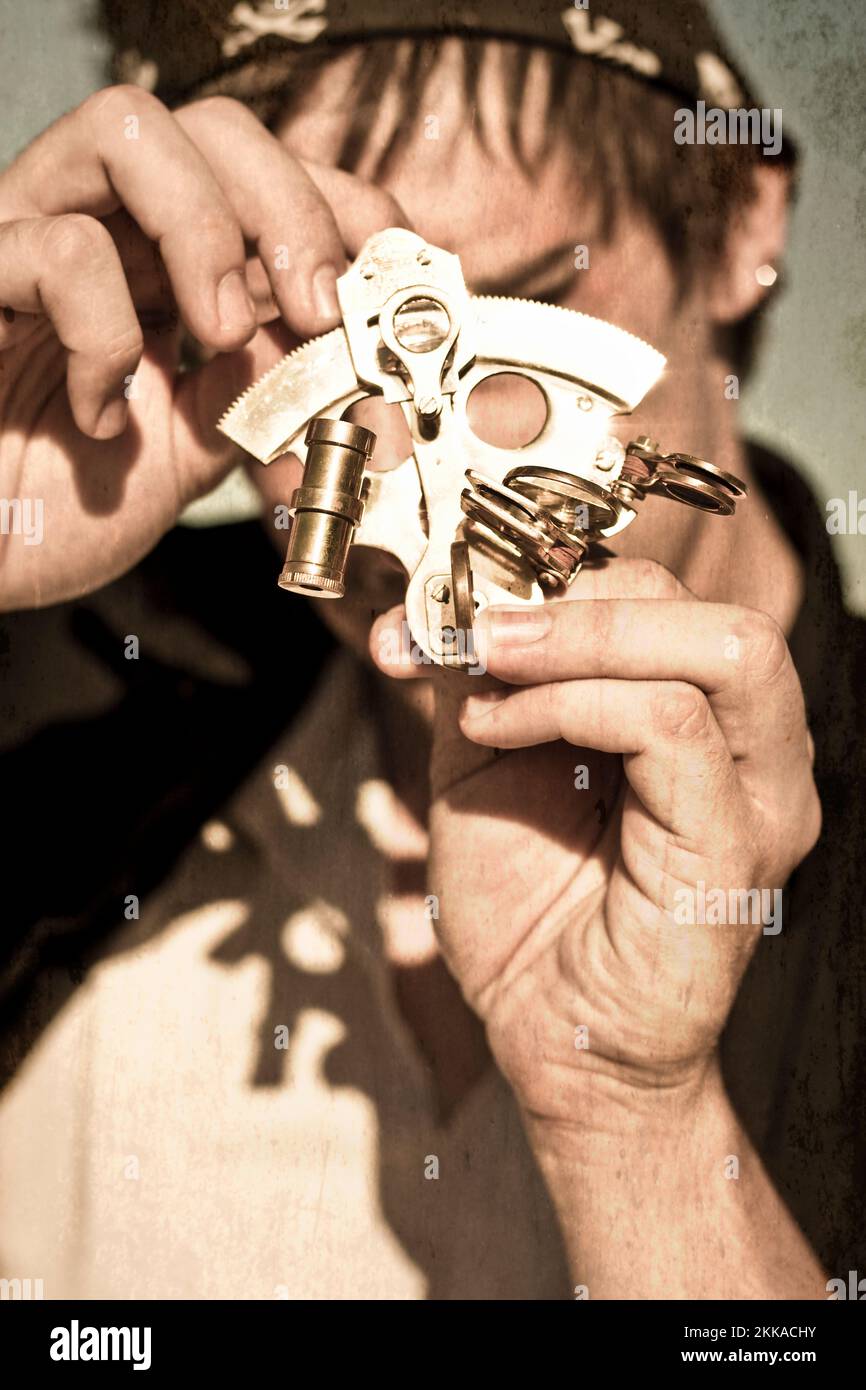 Pirate using sextant hi-res stock photography and images - Alamy
