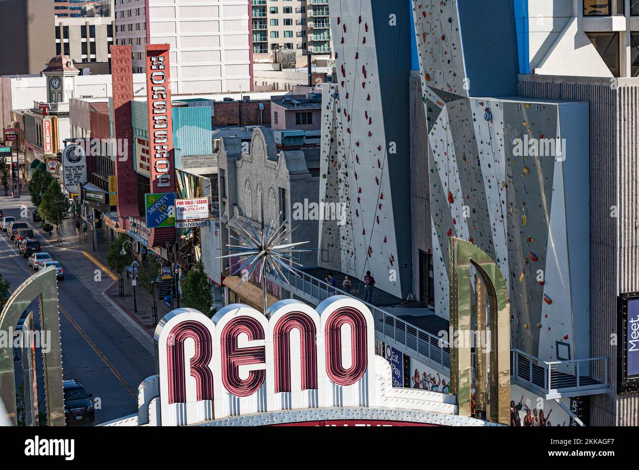 Reno, USA - June 17, 2012: Aerial view to crossing Commerce Row with ...