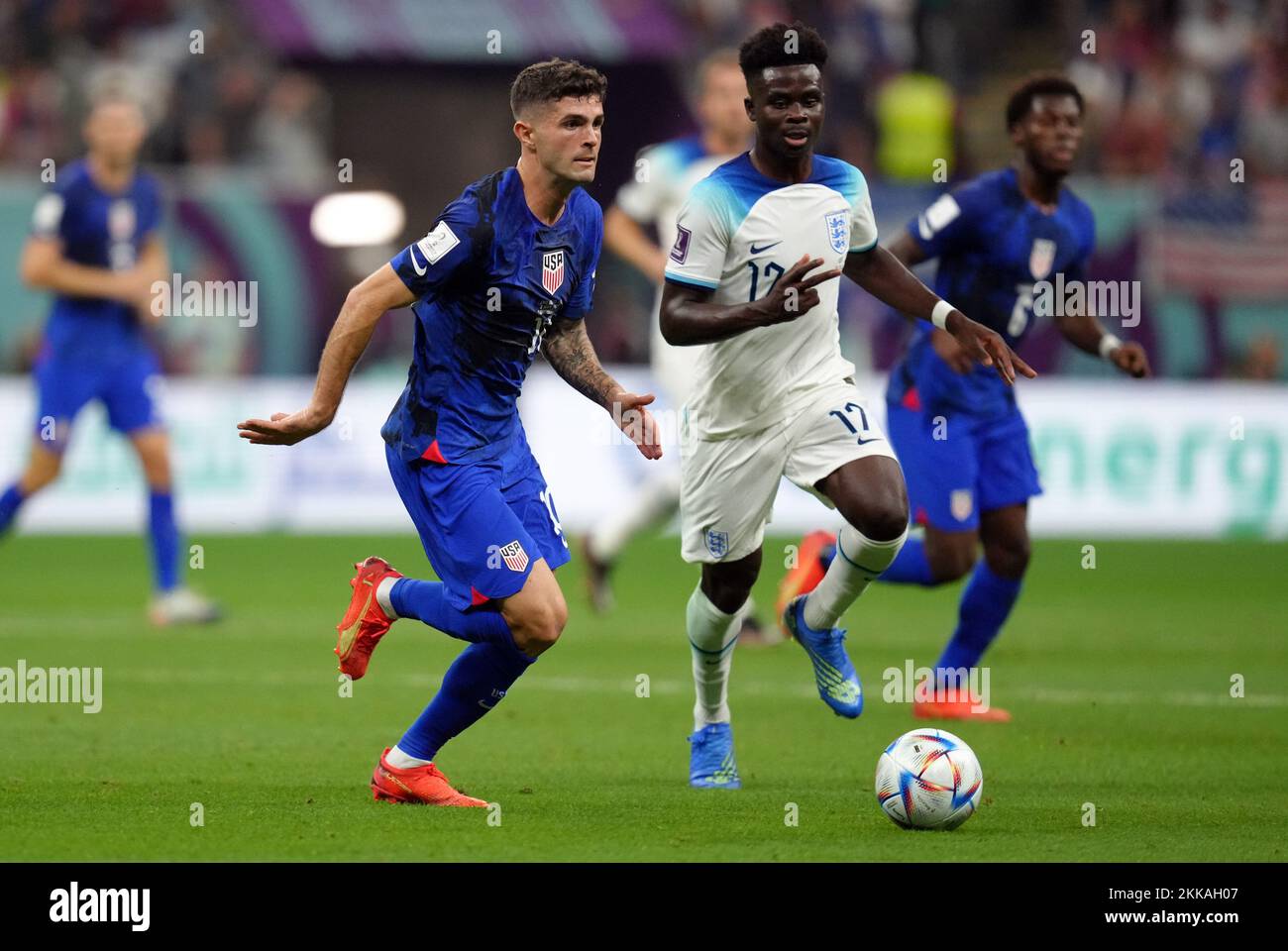 USA's Christian Pulisic and England's Bukayo Saka (right) during the ...