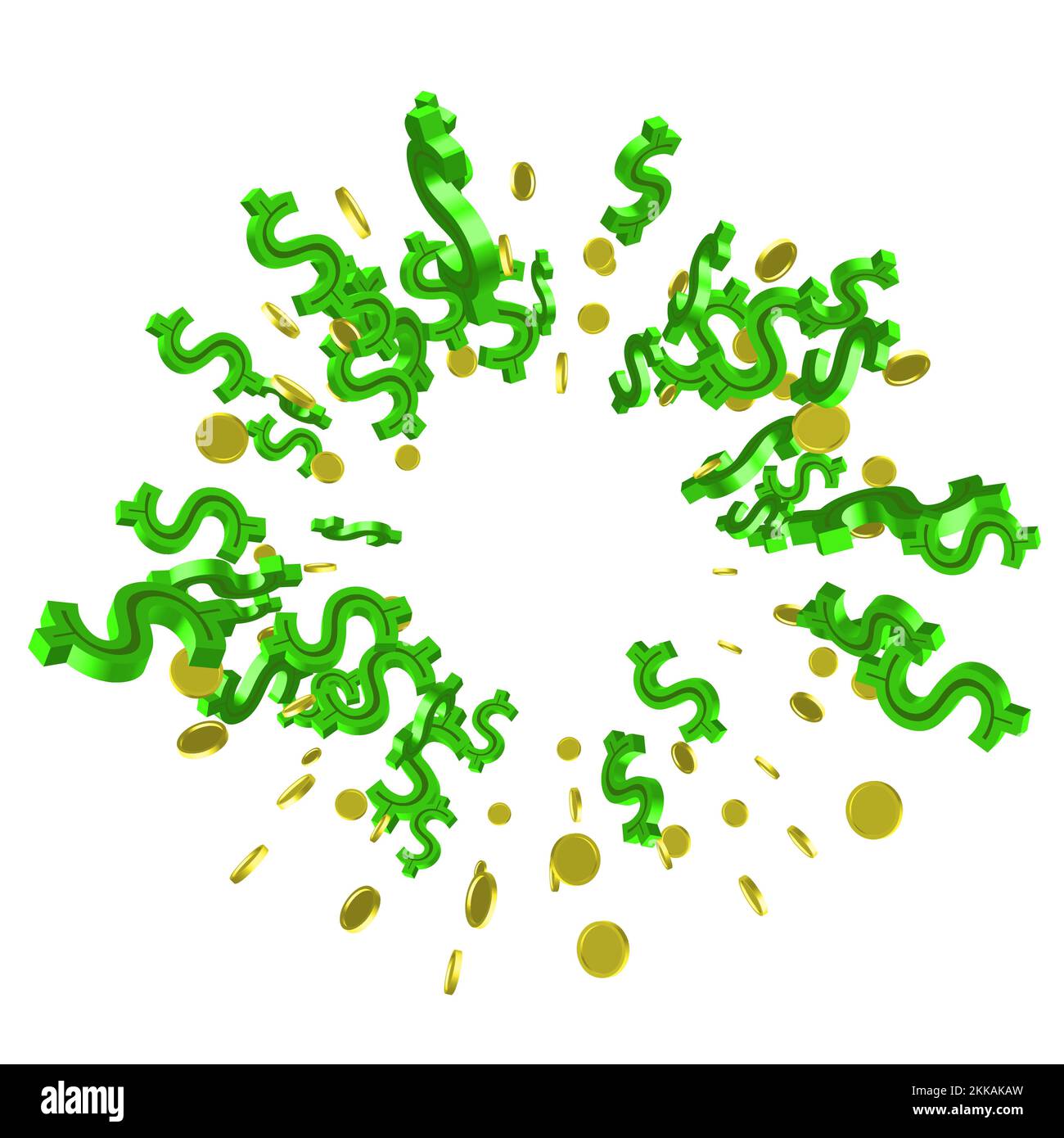 Dollar sign. Current dollar. Round pattern of realistic 3D green ...