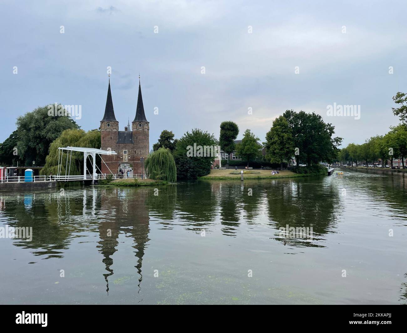 A scenic view of The eastern gate with the lake in front in Delft ...