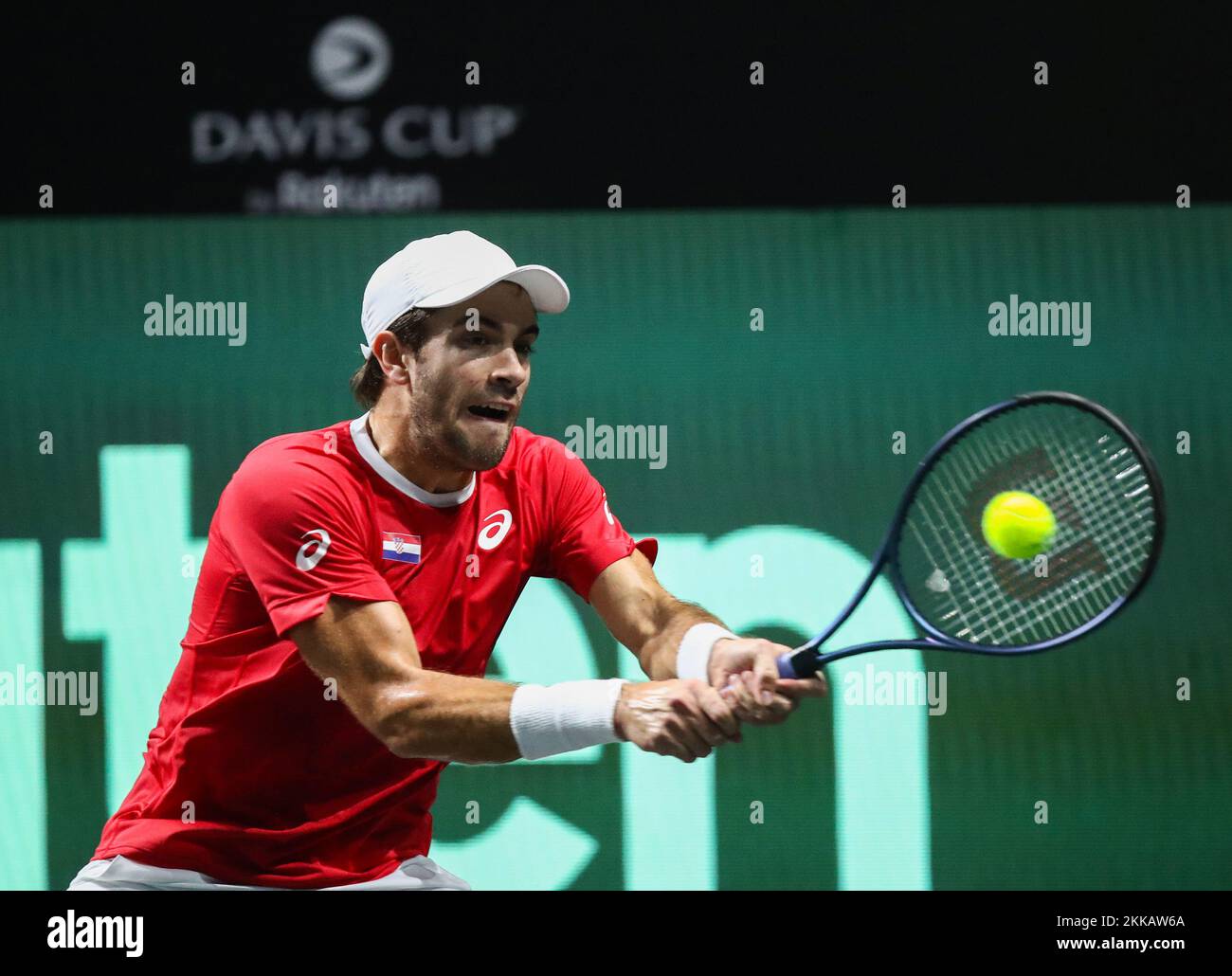 Borna Coric of Croatia plays a forehand during the Davis Cup by Rakuten ...