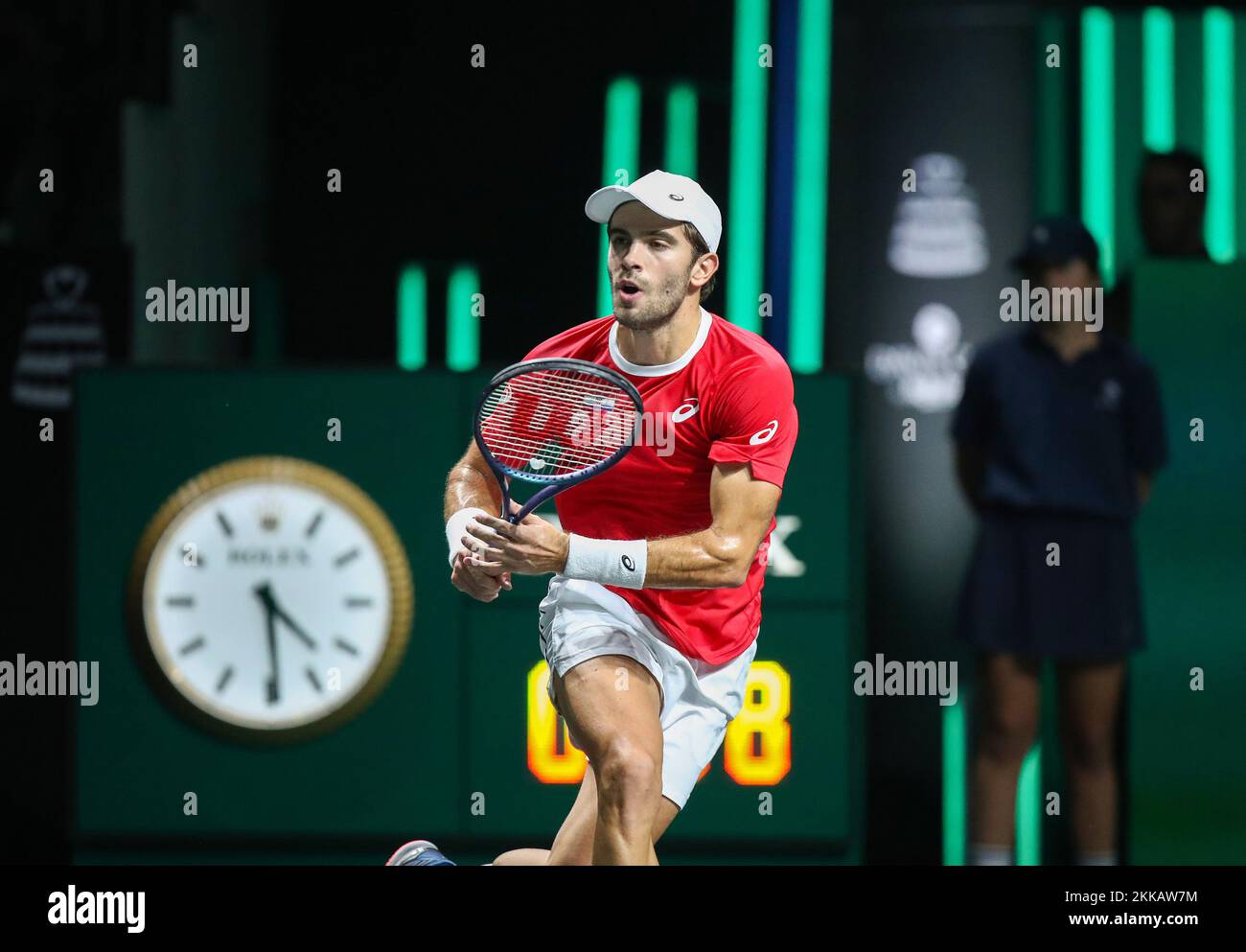 Borna Coric of Croatia plays a forehand during the Davis Cup by Rakuten ...