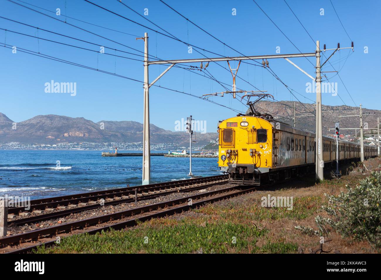 Train with beautiful view on Railway in Cape Town South Africa Stock ...