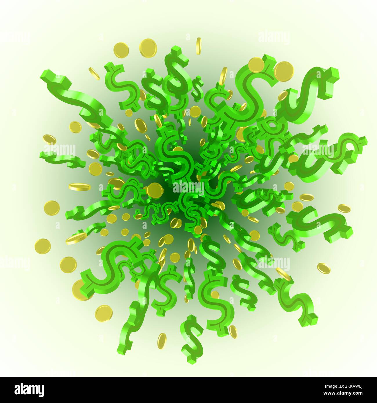Dollar sign. Current dollar. Round pattern of realistic 3D green ...