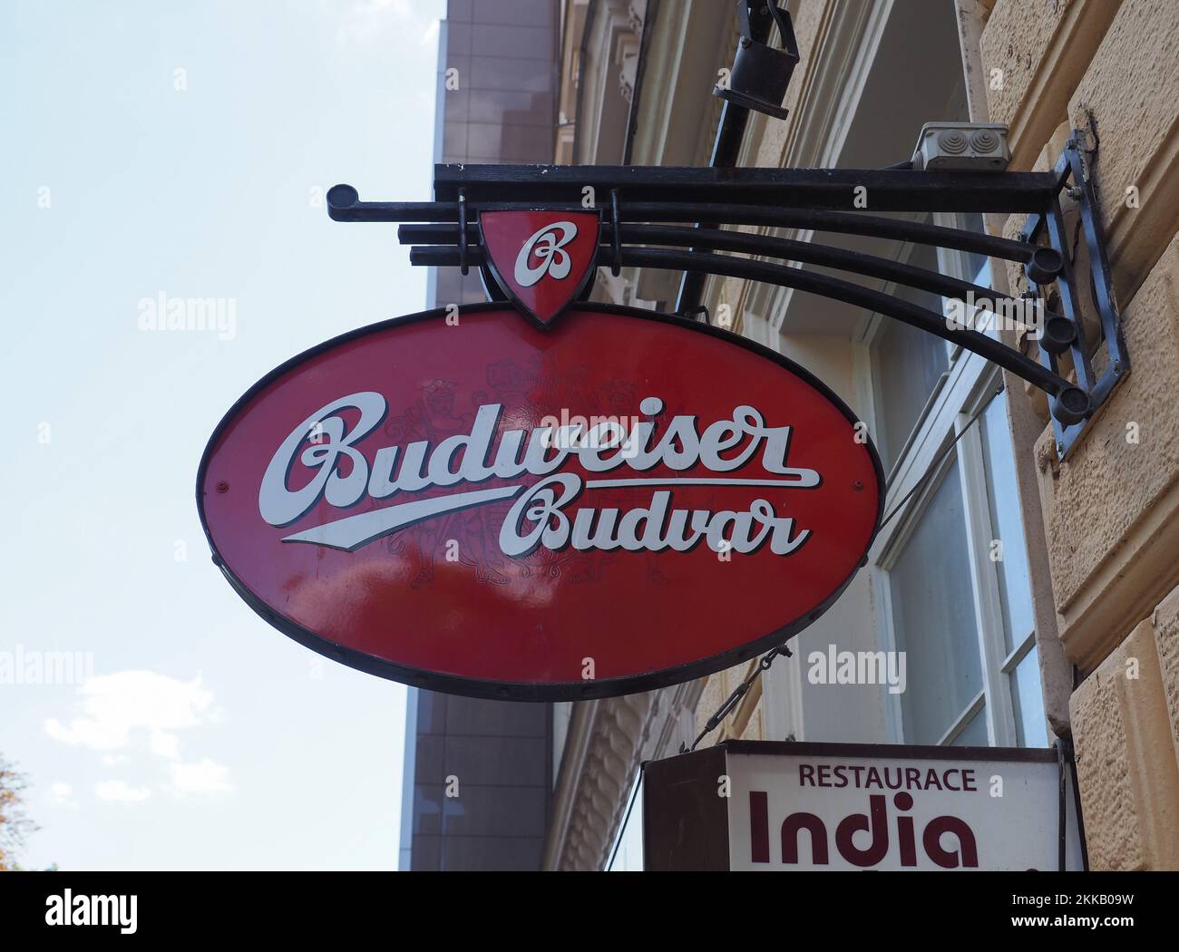 BRNO, CZECH REPUBLIC - CIRCA SEPTEMBER 2022: Budweiser Budvar beer sign ...