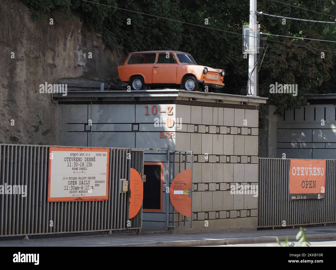 BRNO, CZECH REPUBLIC - CIRCA SEPTEMBER 2022: Orange trabant car on top ...
