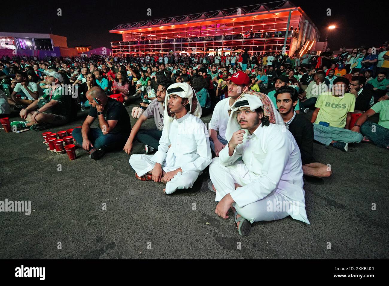 Fans in the fan zone in Doha, Qatar, during the FIFA World Cup Group B ...