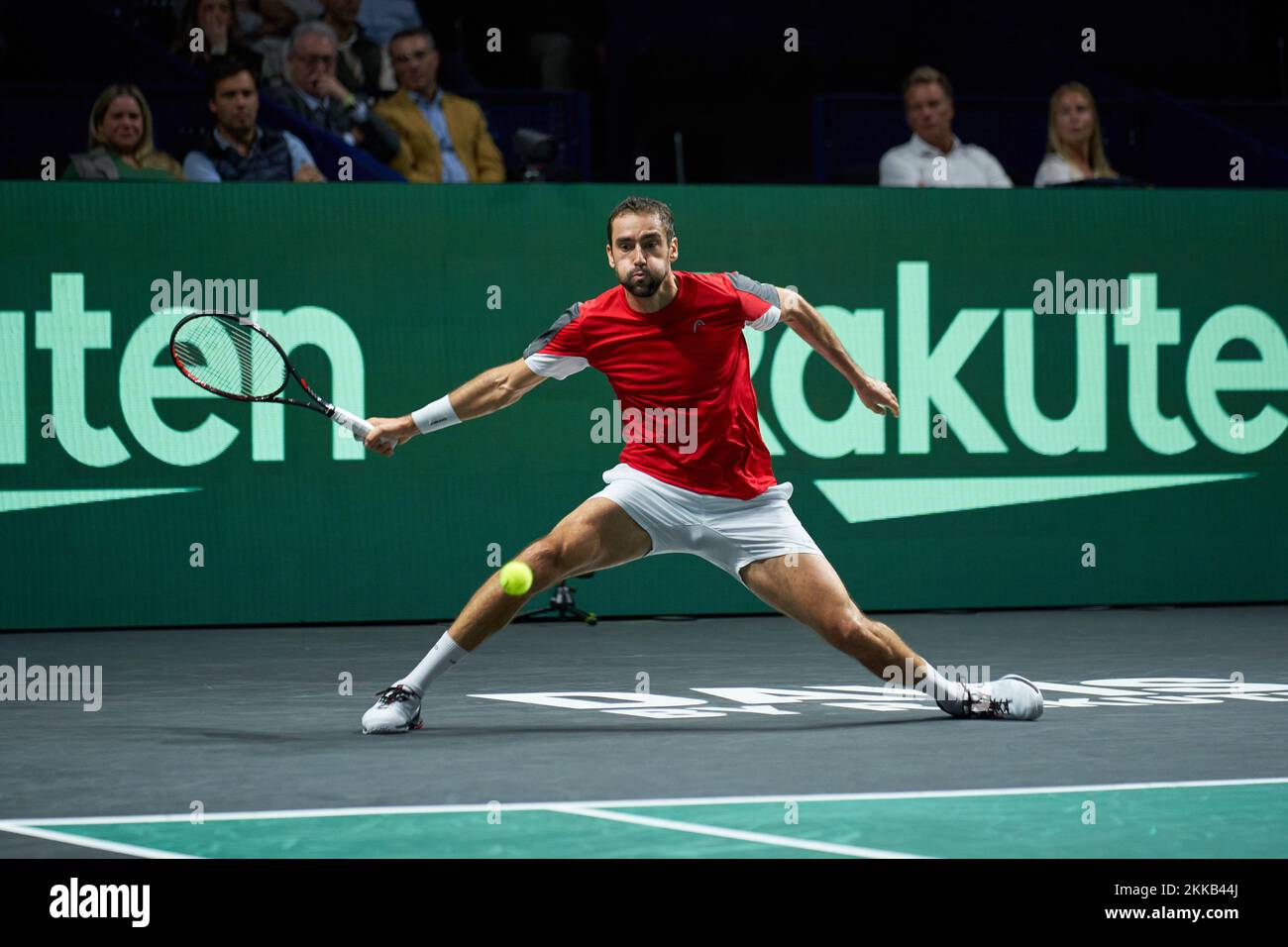 Marin Cilic of Croatia plays against Alex de Minaur of Australia during ...