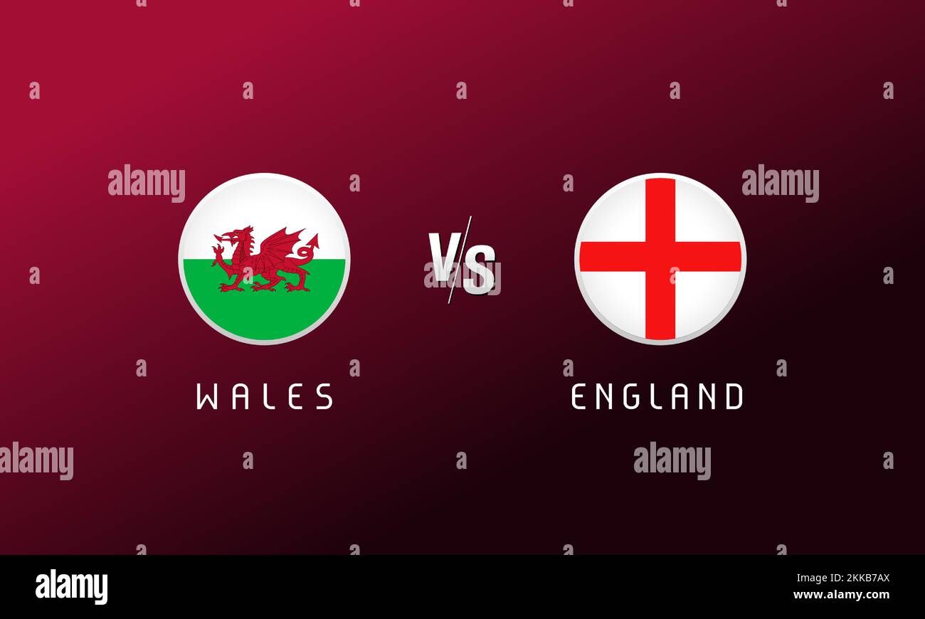 Wales vs England flag round emblem. Football cover background with ...