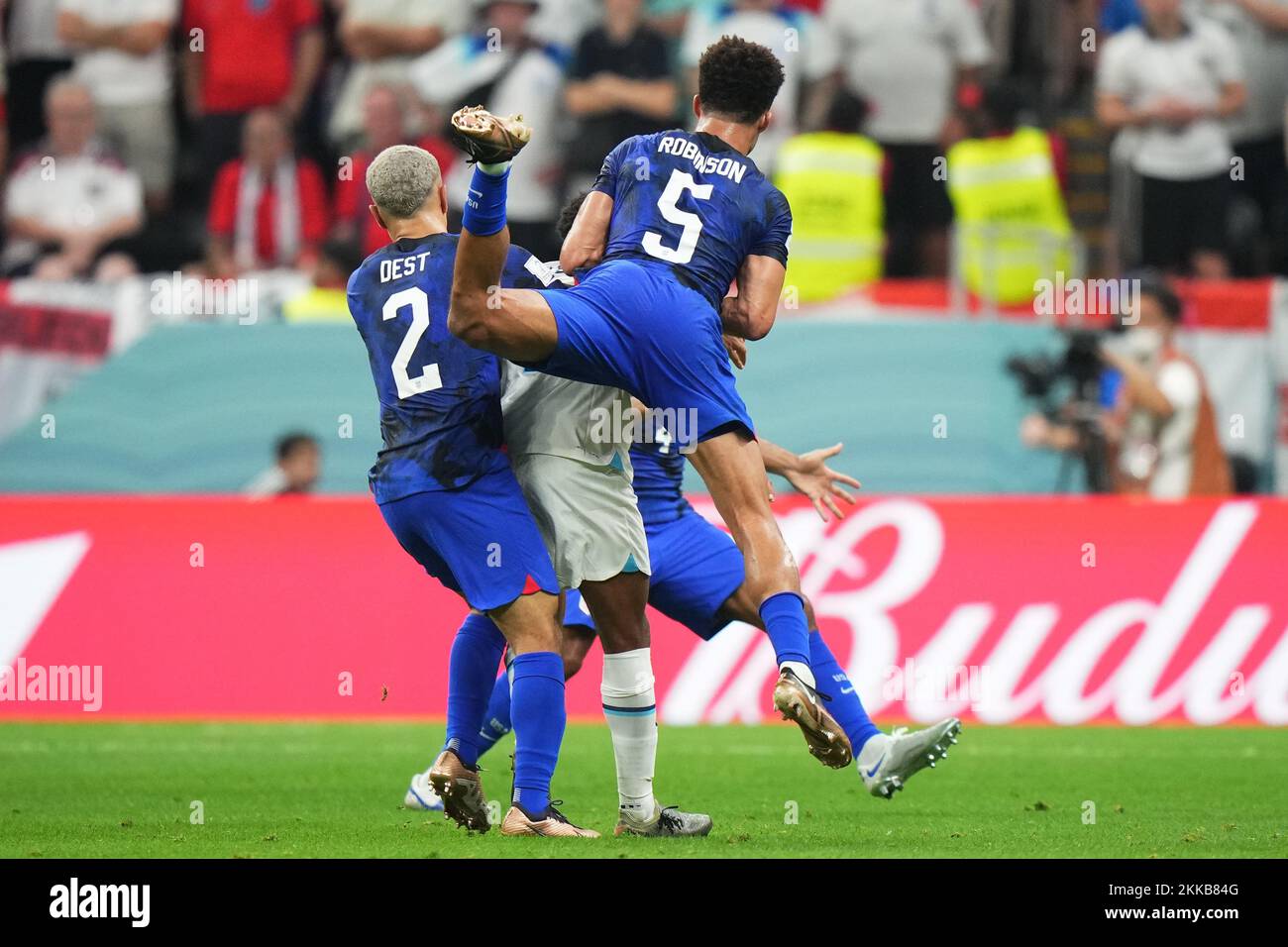 Doha, Qatar . 25th Nov, 2022. Antonee Robinson and Sergino Dest of USA ...