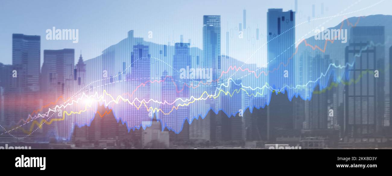 Smart city and stats concept with growing digital graphs and diagram on ...