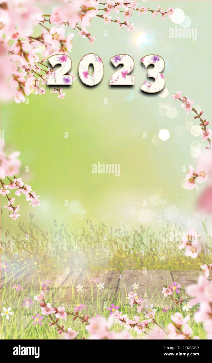 Background with 2023 number with floral pattern isolated on pastel ...