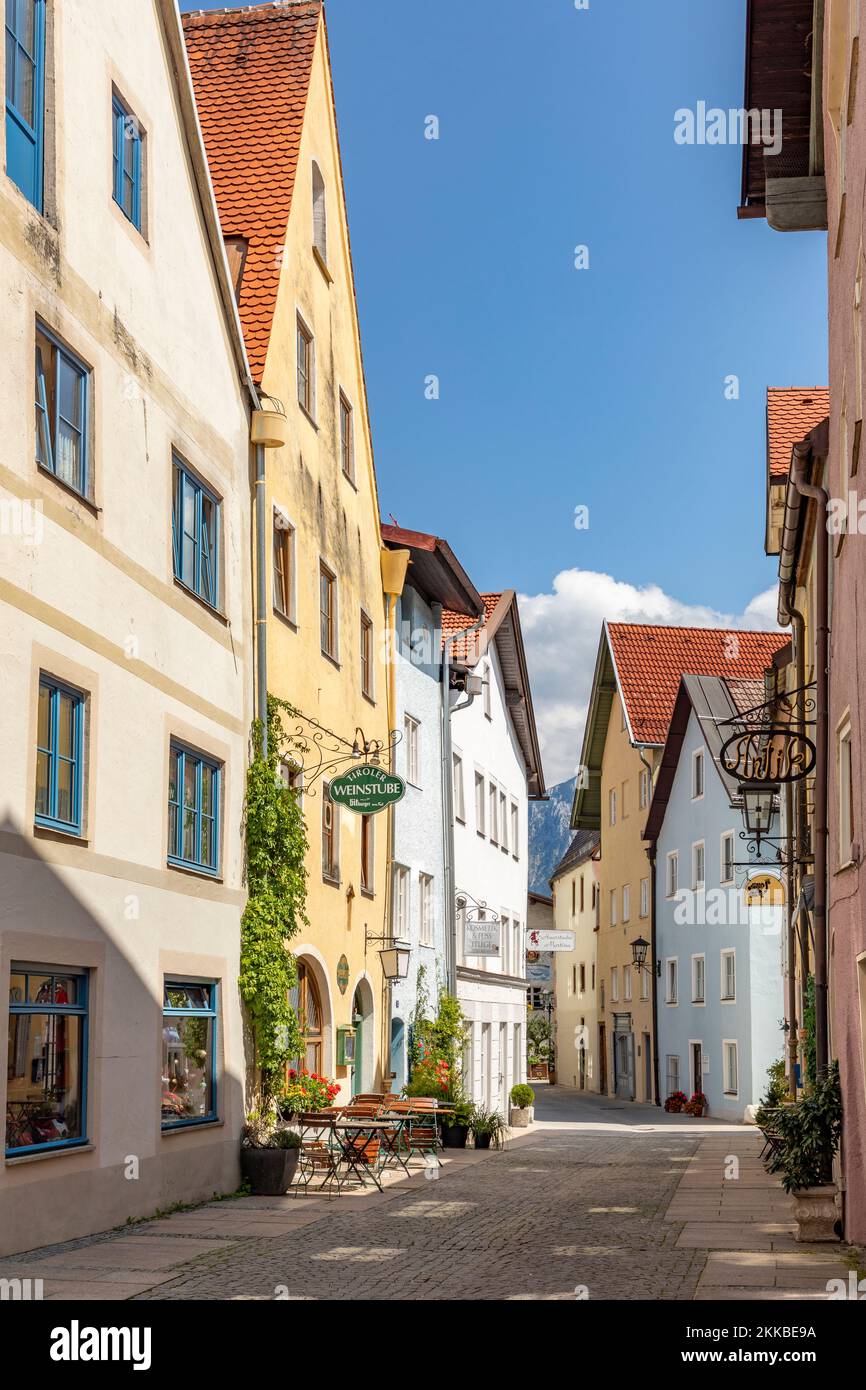 Fuessen, Germany - August 4, 2019: old historic town with half timbered ...