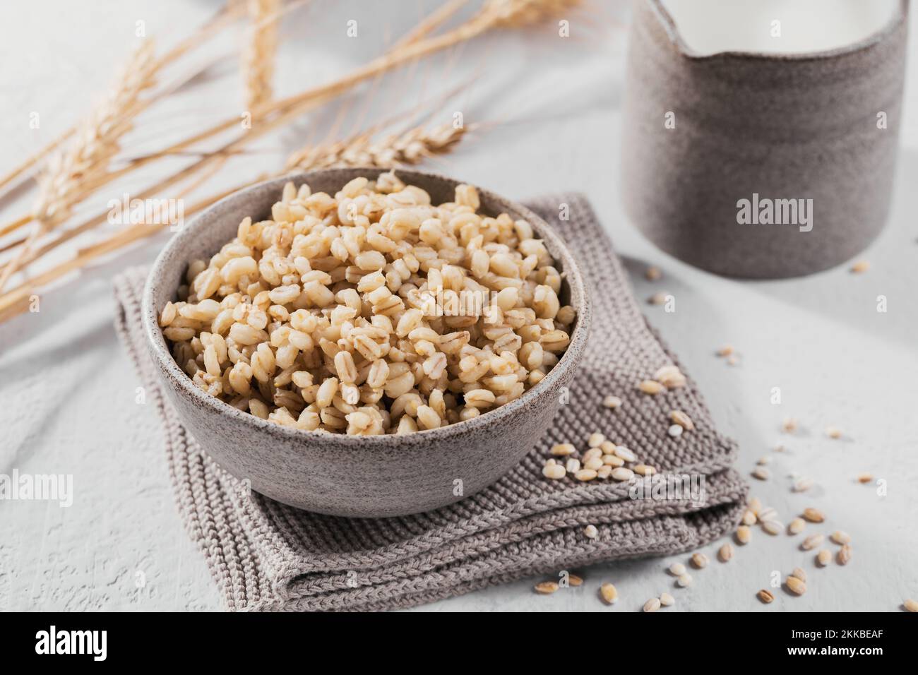 Tasty pearl barley cereal porridge in a bowl Stock Photo - Alamy