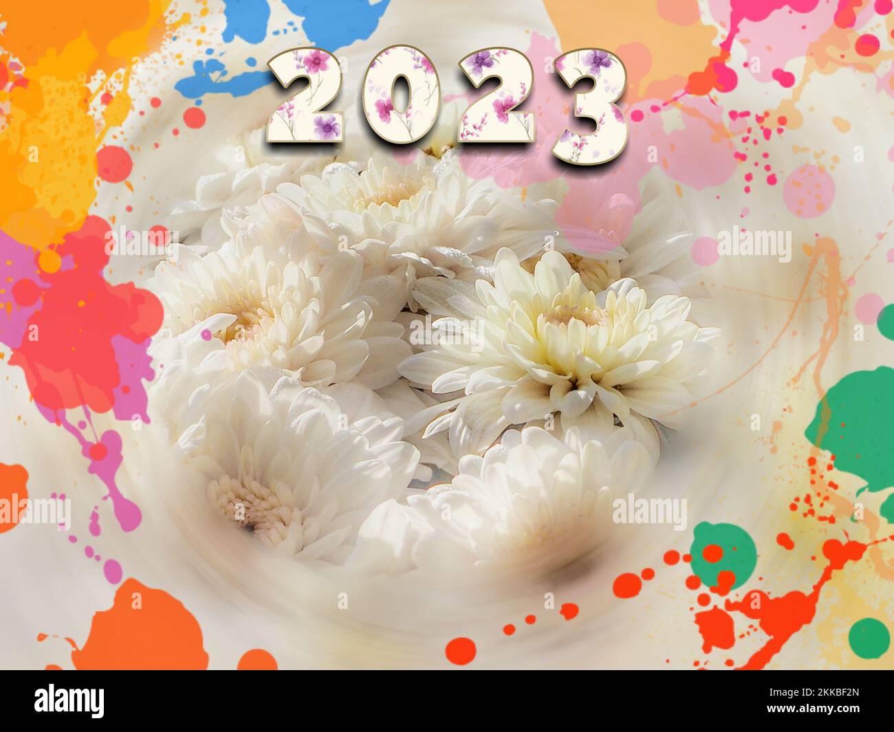 Background with 2023 number with floral pattern isolated on pastel ...