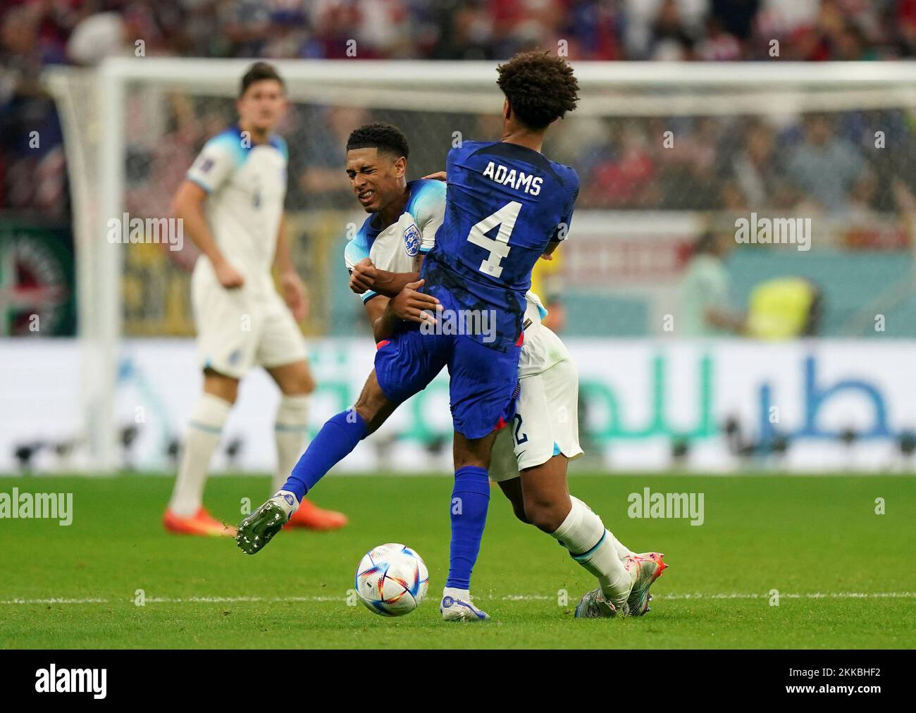 England's Jude Bellingham (left) and USA's Tyler Adams battle for the ...