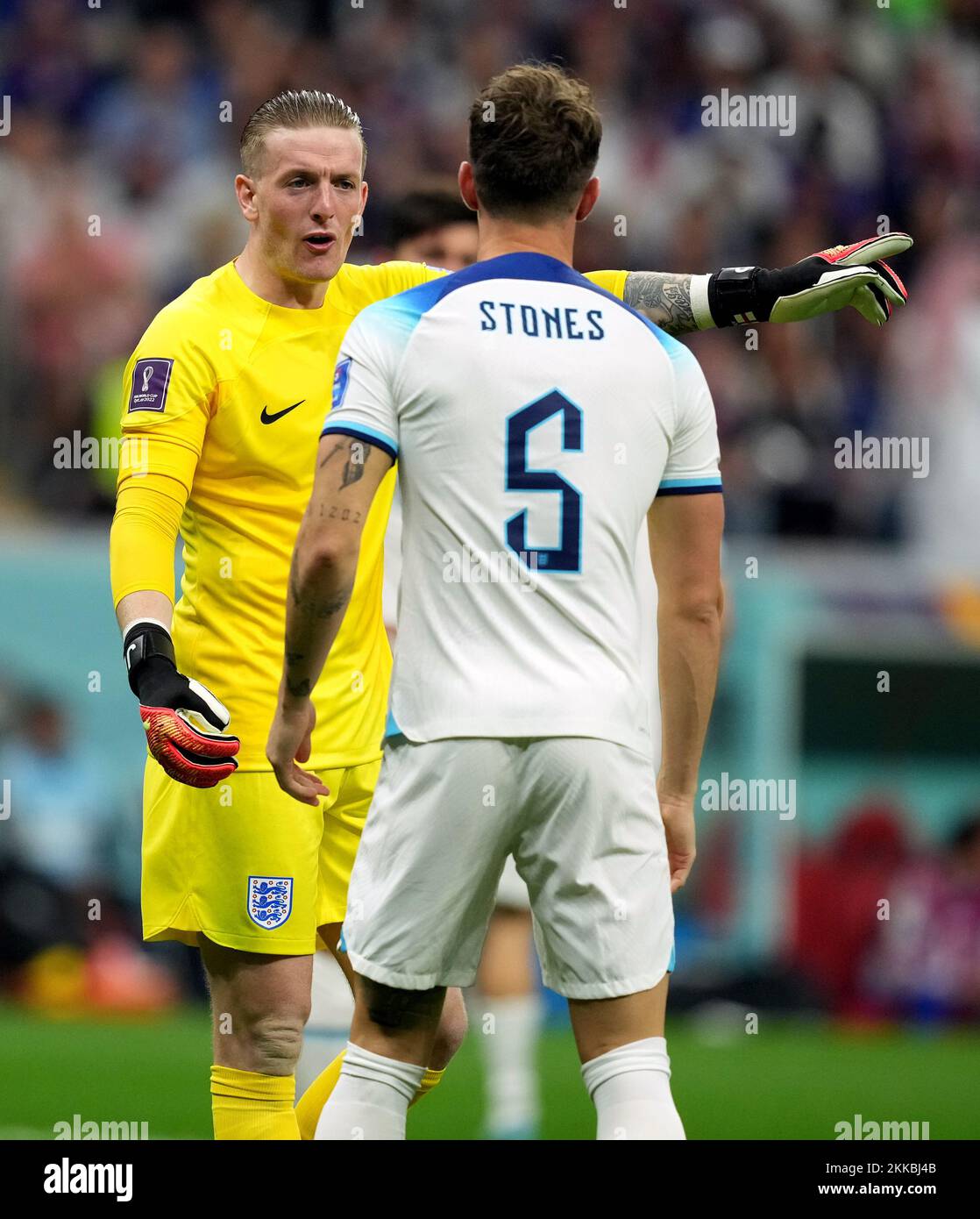 England goalkeeper Jordan Pickford and John Stones during the FIFA ...