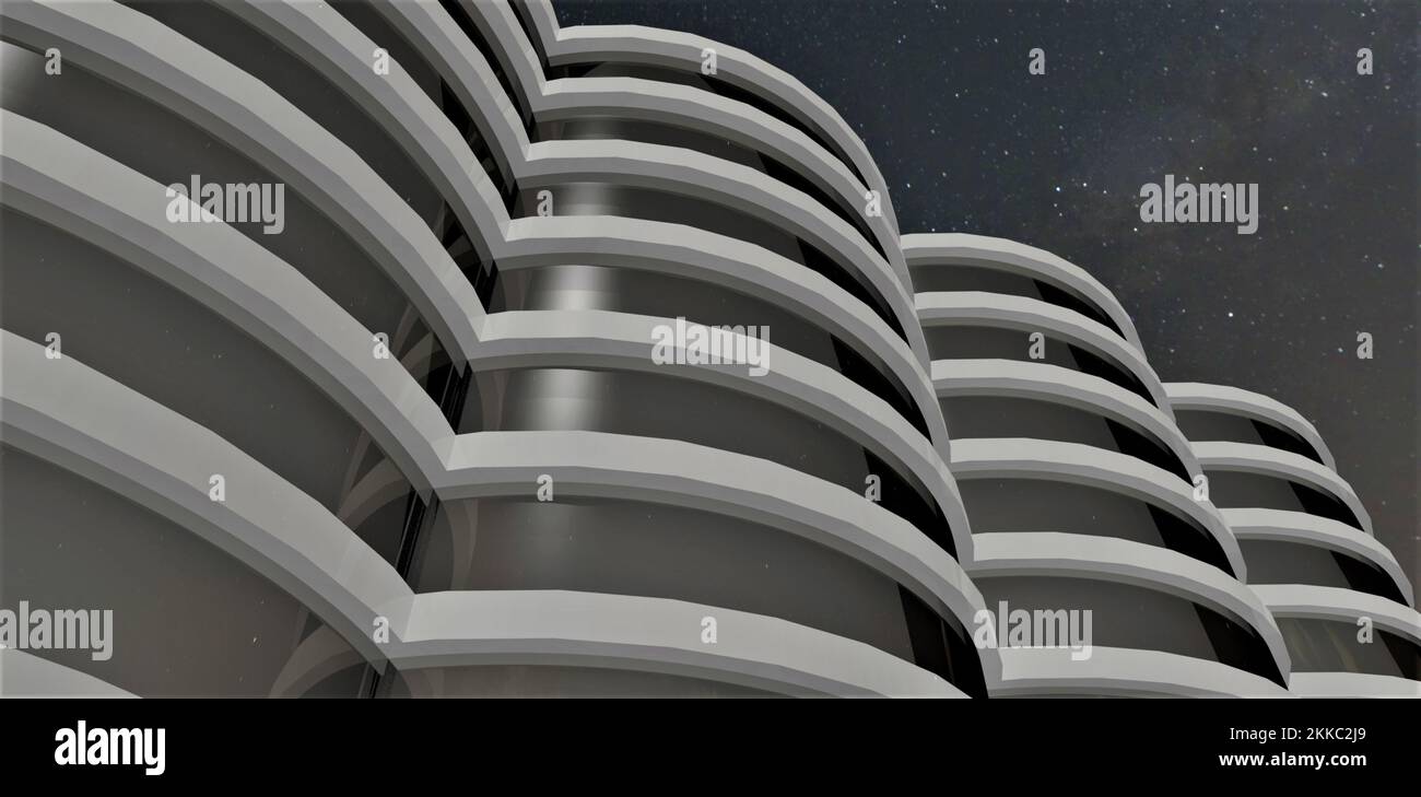 An architectural structure in the form of four combined cylinders ...