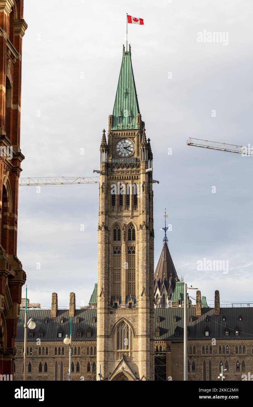 Canadian Parliament building with flag in Ottawa, Canada Stock Photo ...