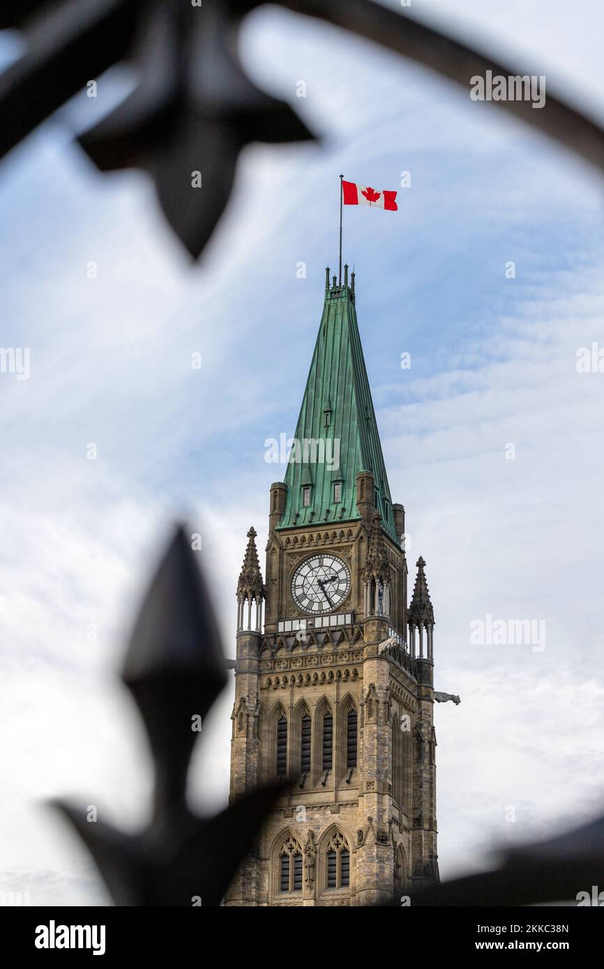 Canadian Parliament building with flag in Ottawa, Canada Stock Photo ...