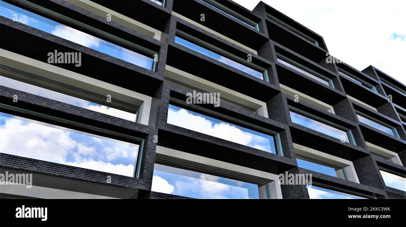 A variant of finishing the facade of a low-rise apartment building with ...