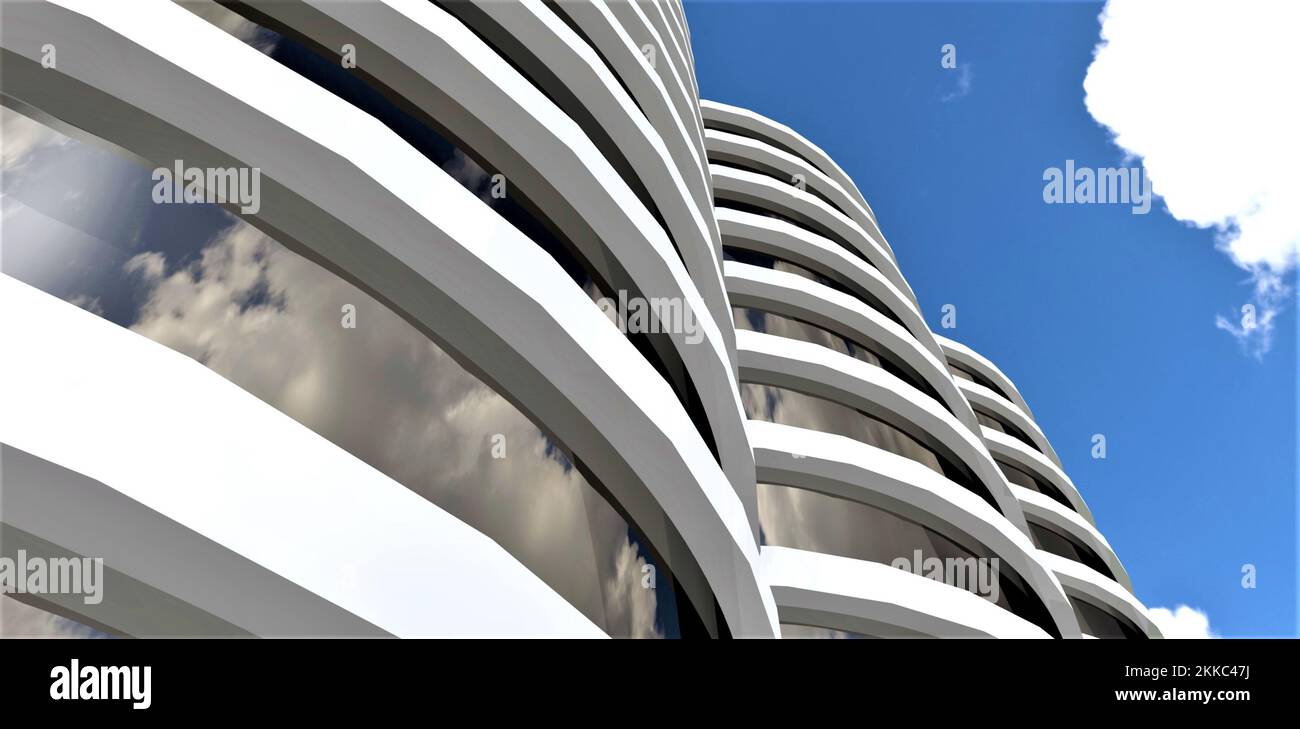 Bottom view of the contemporary apartment house facade built in elite ...