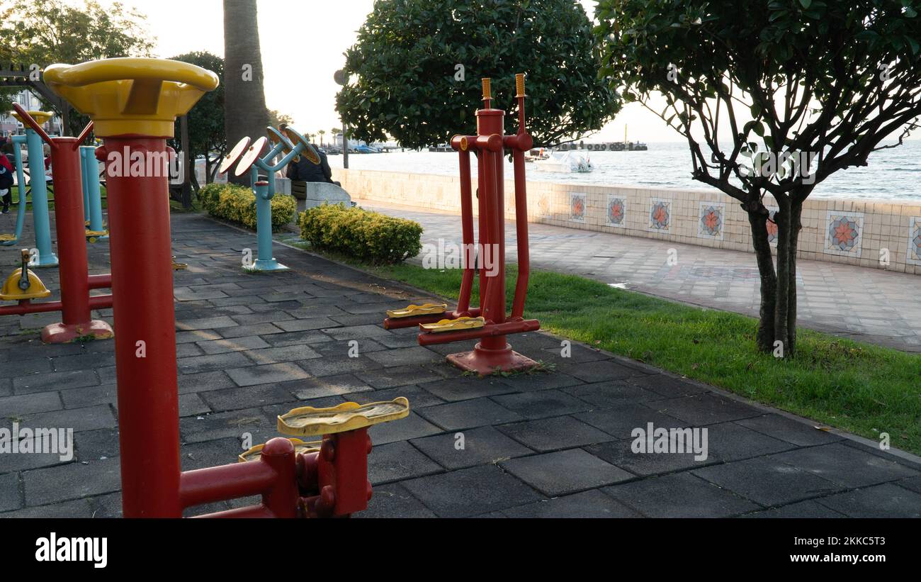 Public recreational areas in the cities of Turkey. Exercise tools in ...