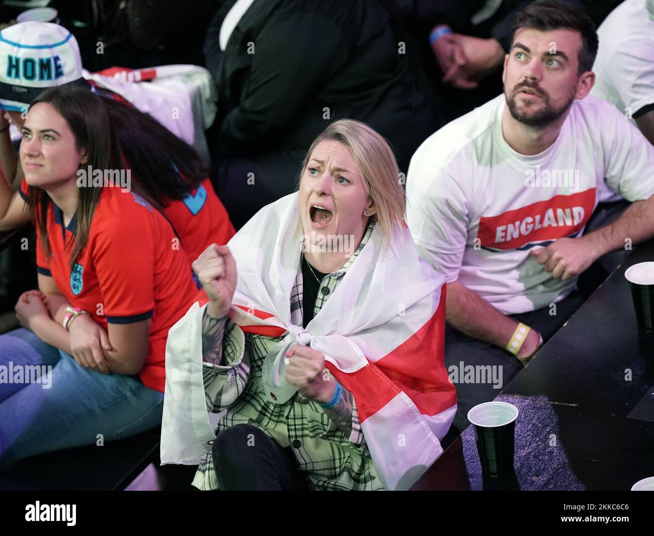 England fans at BoxPark Wembley, during a screening of the FIFA World ...