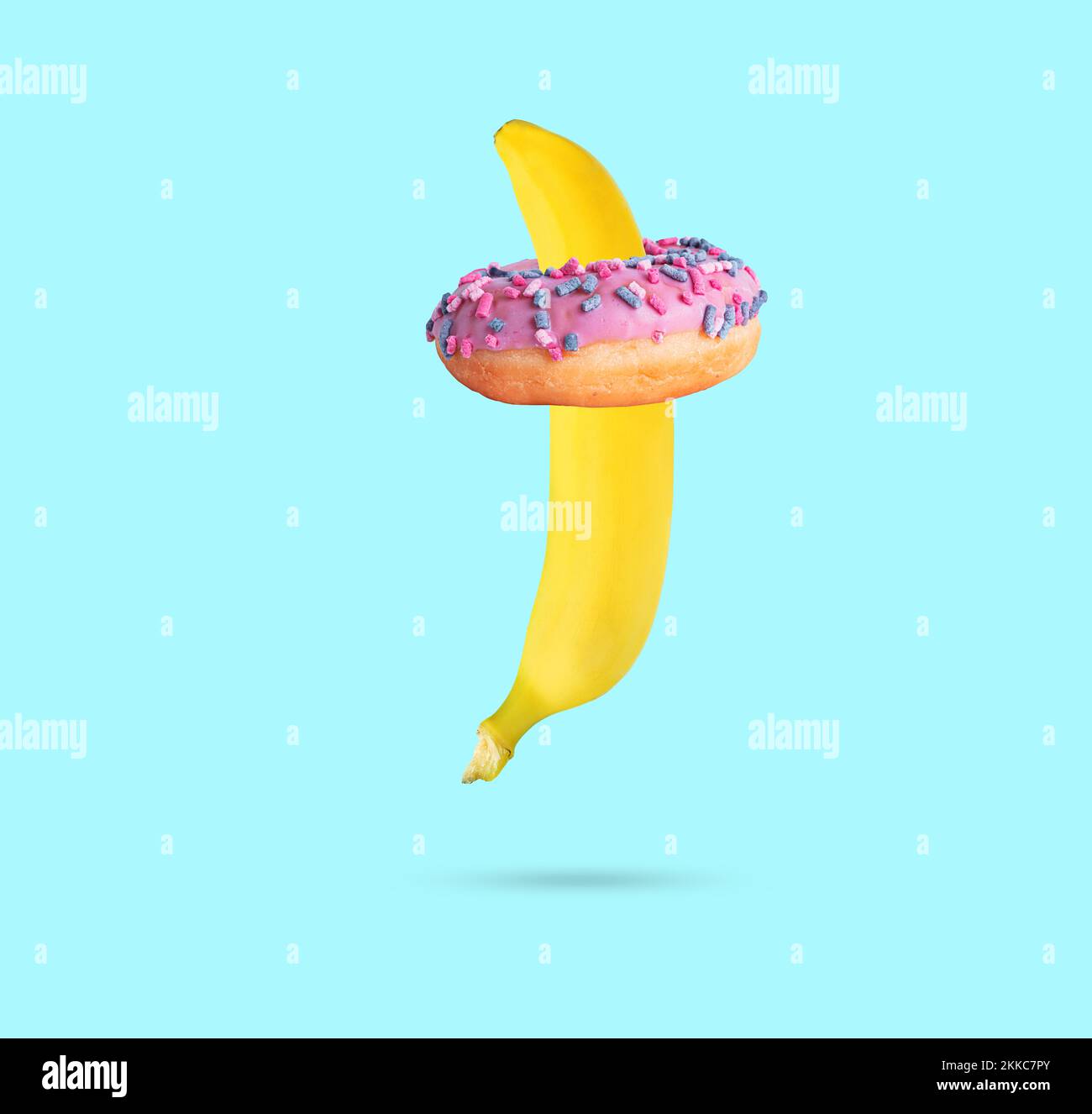 Modern art collage. Banana and donut. Modern food concept. Copy space ...