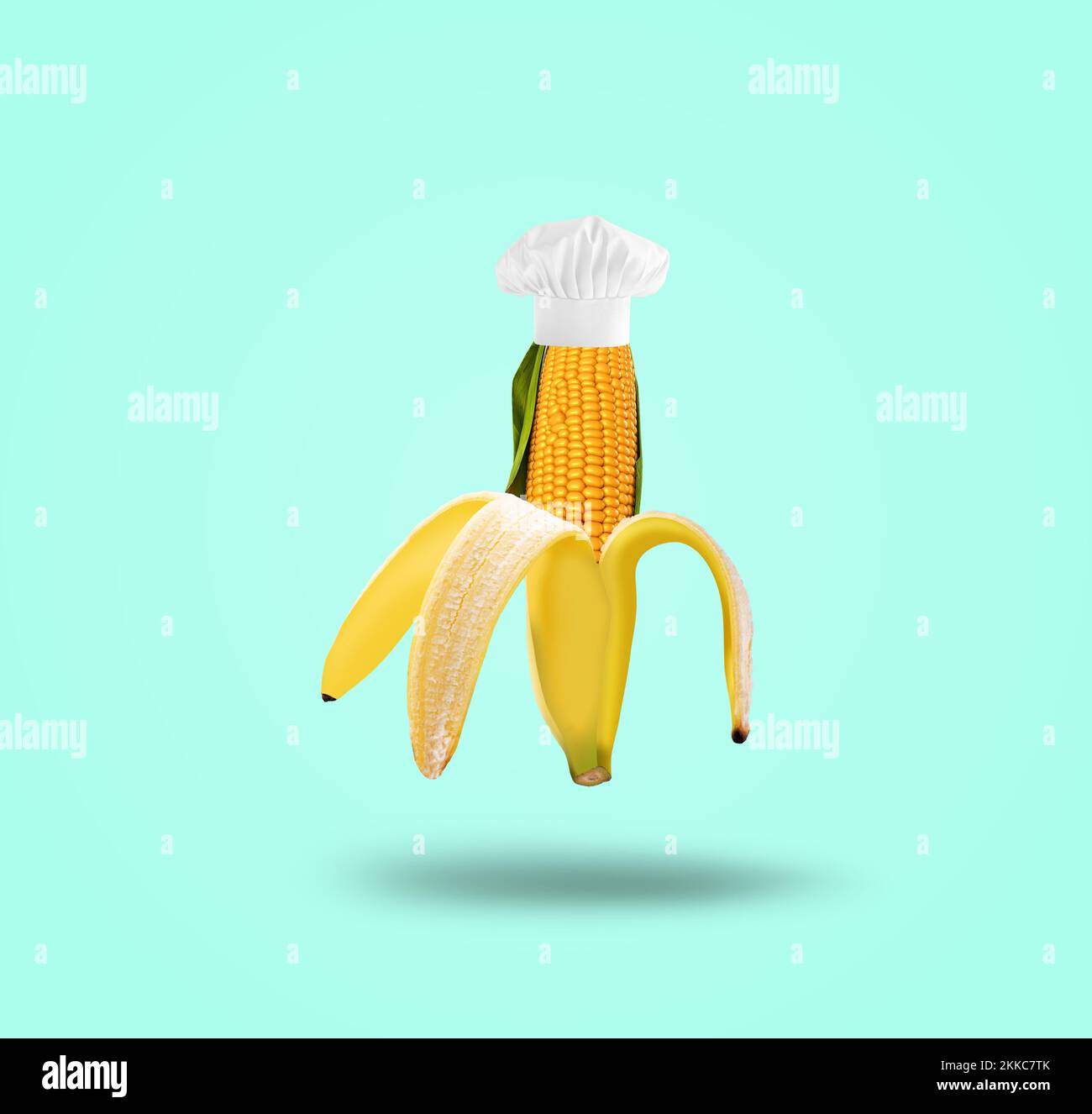 Modern art collage. Banana, corn chef. Modern food concept Stock Photo ...